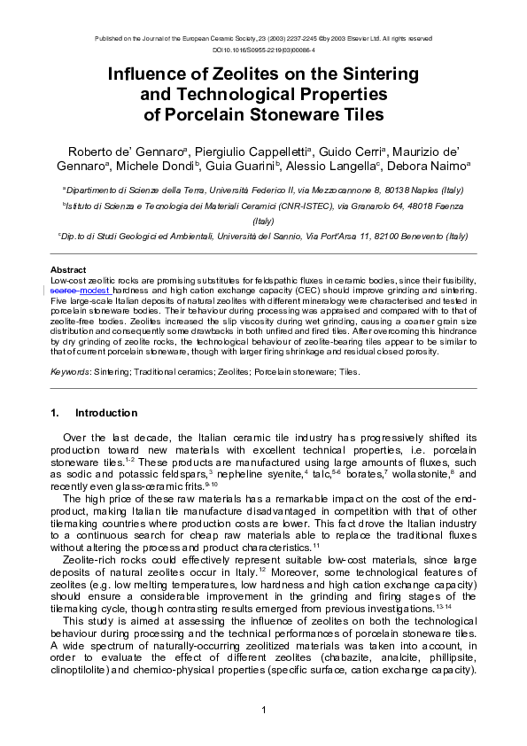 (PDF) Influence of zeolites on the sintering and technological ...