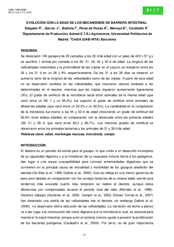 (PDF) Evolución con la edad de los mecanismos de barrera intestinal ...