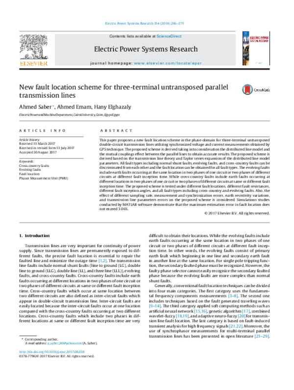 (PDF) New fault location scheme for three-terminal untransposed parallel transmission lines ...