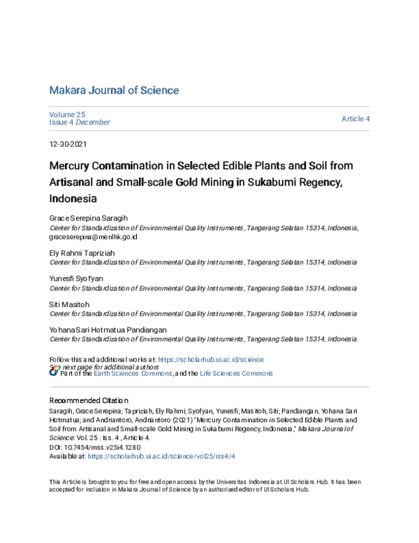 (PDF) Mercury Contamination in Selected Edible Plants and Soil from Artisanal and Small-scale ...