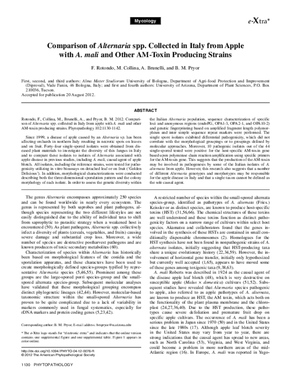 (PDF) Comparison of Alternaria spp. Collected in Italy from Apple with ...