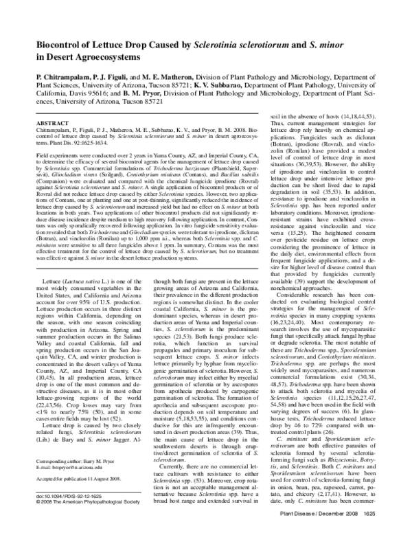 (PDF) Biocontrol of Lettuce Drop Caused by Sclerotinia sclerotiorum and ...