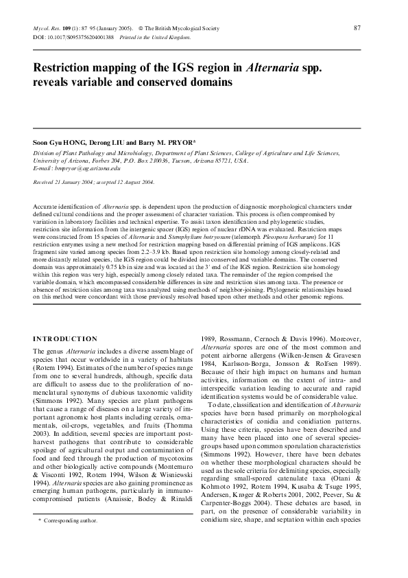 (PDF) Restriction mapping of the IGS region in Alternaria spp. reveals ...