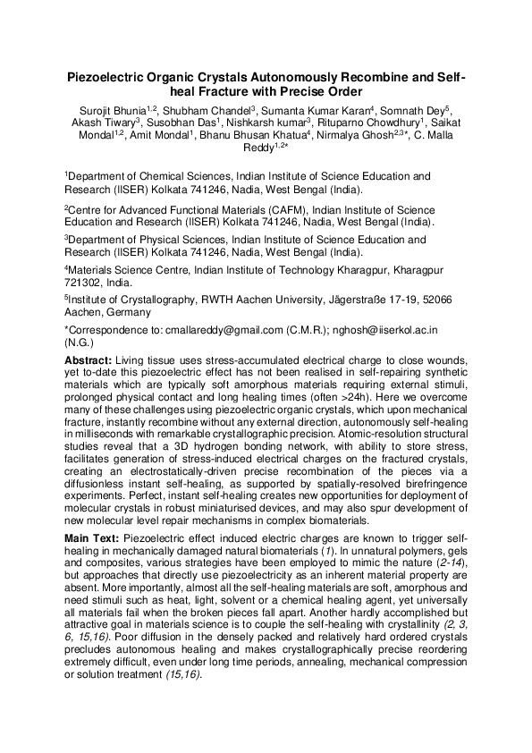 (PDF) Piezoelectric Organic Crystals Autonomously Recombine and ...