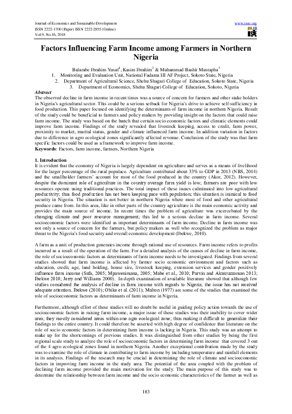 (PDF) Factors Influencing Farm Income among Farmers in Northern Nigeria