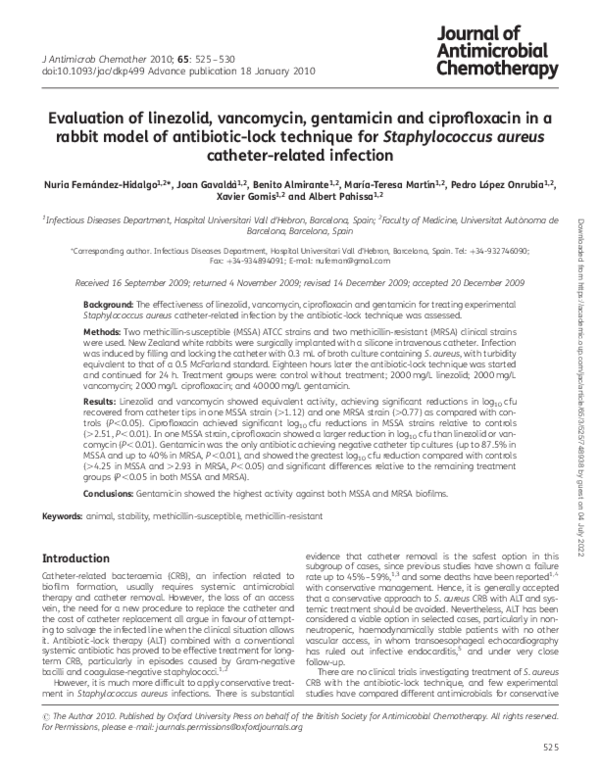 (PDF) Evaluation of linezolid, vancomycin, gentamicin and ciprofloxacin ...