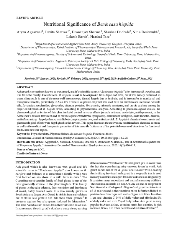 (PDF) Nutritional Significance of Benincasa hispida