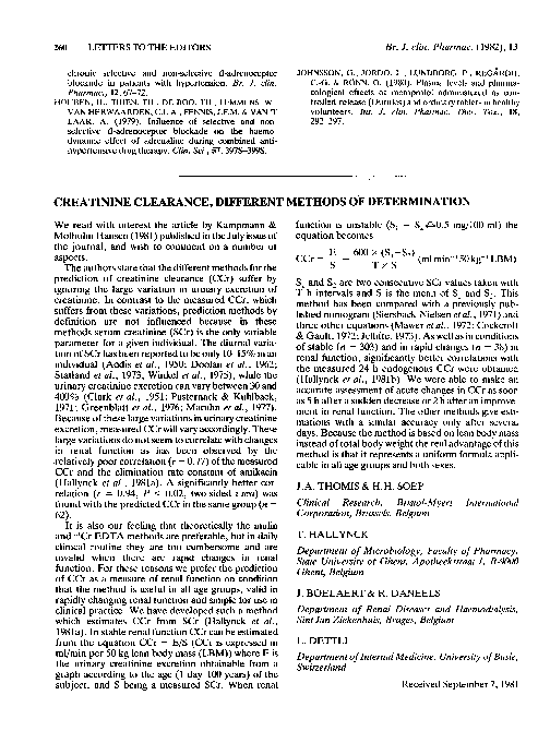 (PDF) Creatinine clearance, different methods of determination