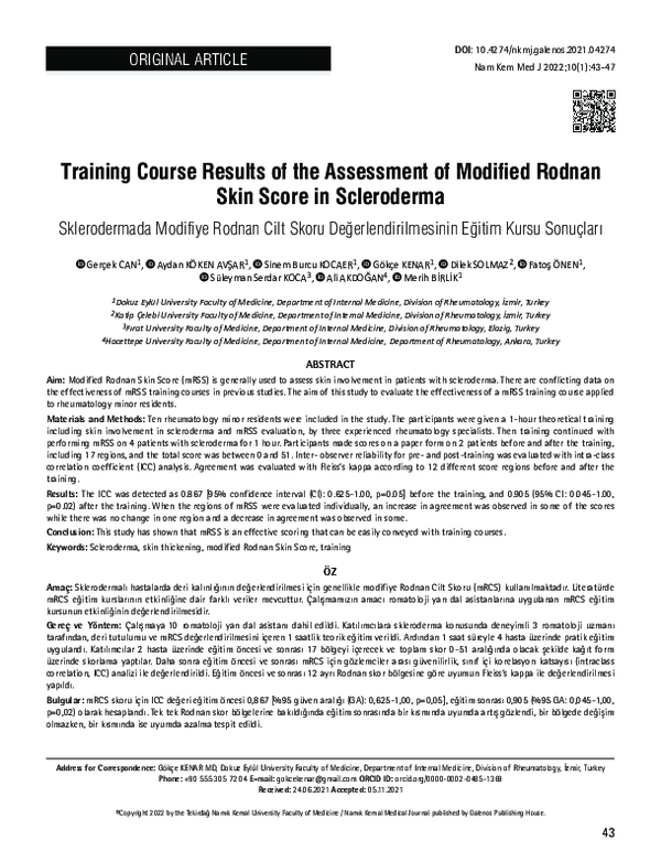 (PDF) Training Course Results of the Assessment of Modified Rodnan Skin ...