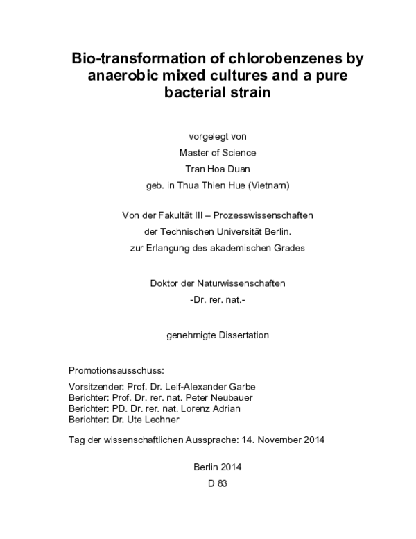 (PDF) Bio-transformation of chlorobenzenes by anaerobic mixed cultures ...