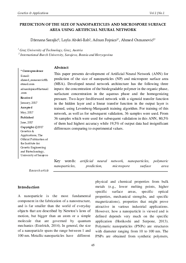 (PDF) Prediction of the Size of Nanoparticles and Microspore Surface Area Using Artificial ...
