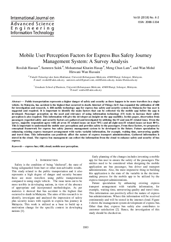 (PDF) Mobile User Perception Factors for Express Bus Safety Journey Management System: A Survey ...