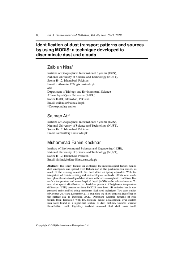 Pdf Identification Of Dust Transport Patterns And Sources By Using Modis A Technique