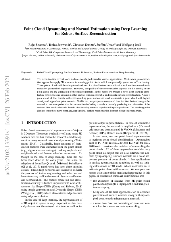 Pdf Point Cloud Upsampling And Normal Estimation Using Deep Learning