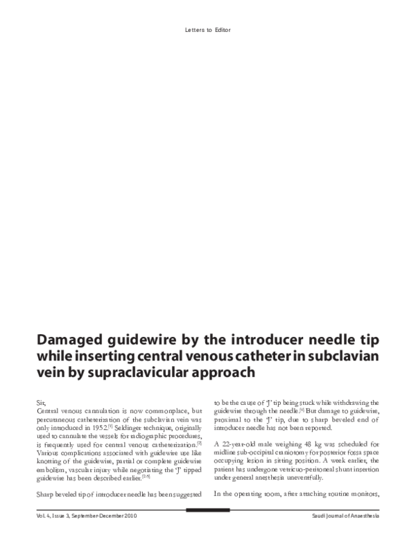 (PDF) Damaged guidewire by the introducer needle tip while inserting ...