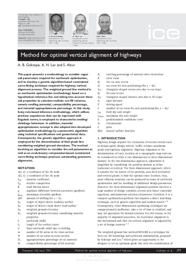 (PDF) Method for optimal vertical alignment of highways | A. Burak Göktepe - Academia.edu