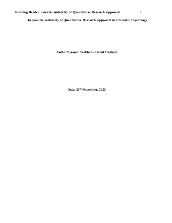 (PDF) Possible suitability of Quantitative Research Approach