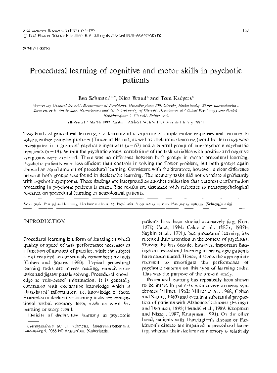 (PDF) Procedural learning of cognitive and motor skills in psychotic patients