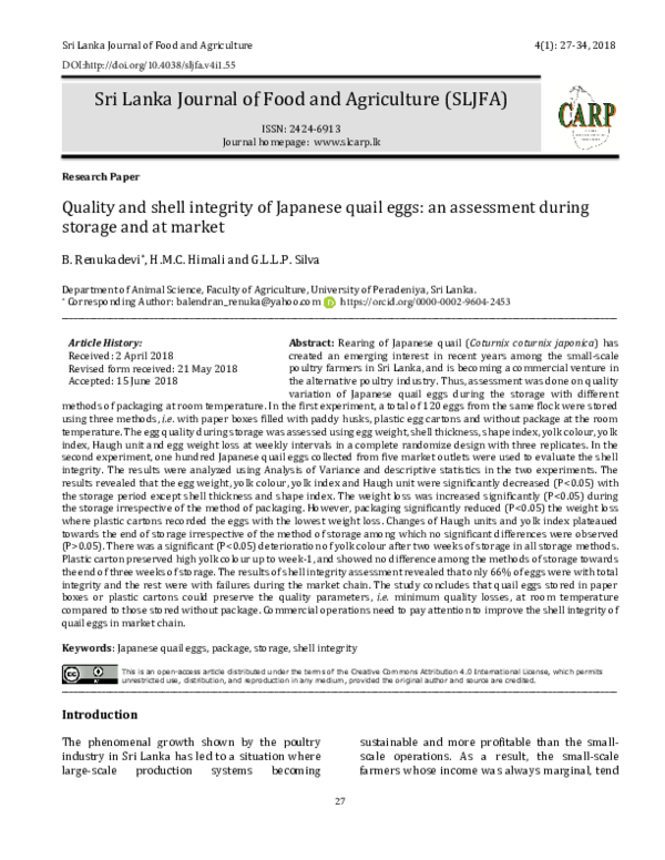 (PDF) Quality and shell integrity of Japanese quail eggs: an assessment ...