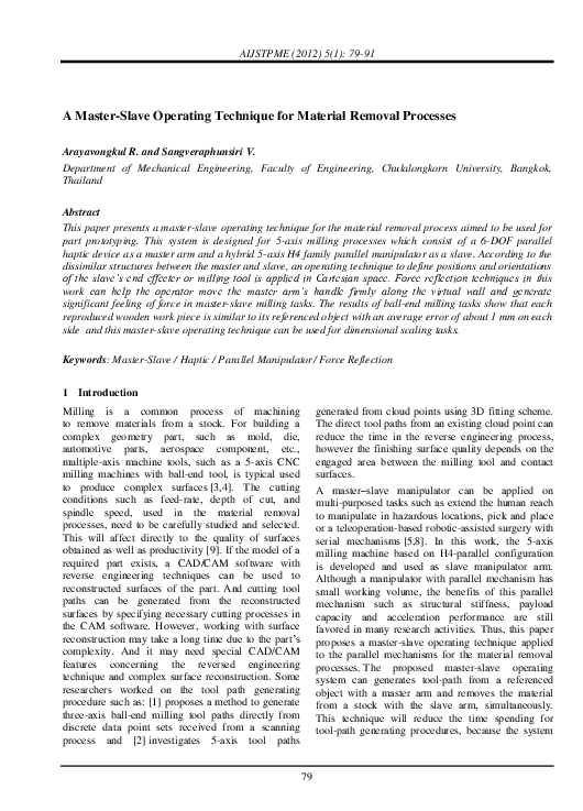(PDF) A Master-Slave Operating Technique for Material Removal Processes