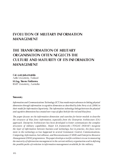 (PDF) EVOLUTION OF MILITARY INFORMATION MANAGEMENT The transformation ...