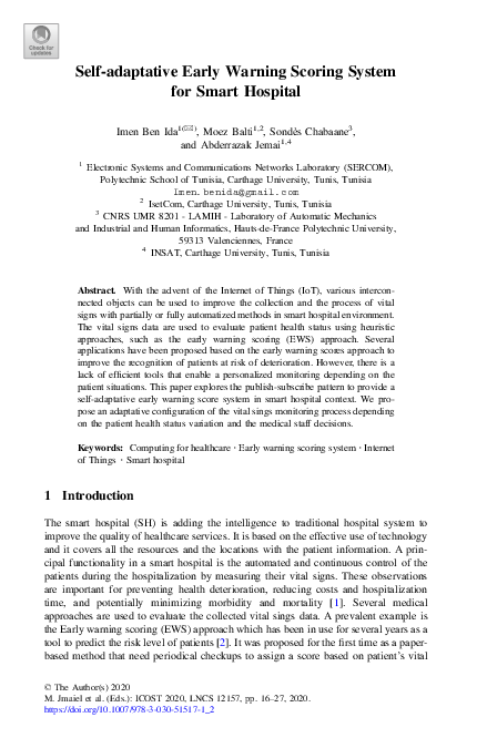 (PDF) Self-adaptative Early Warning Scoring System for Smart Hospital
