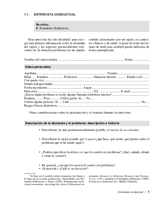 (PDF) Entrevista conductual / 1