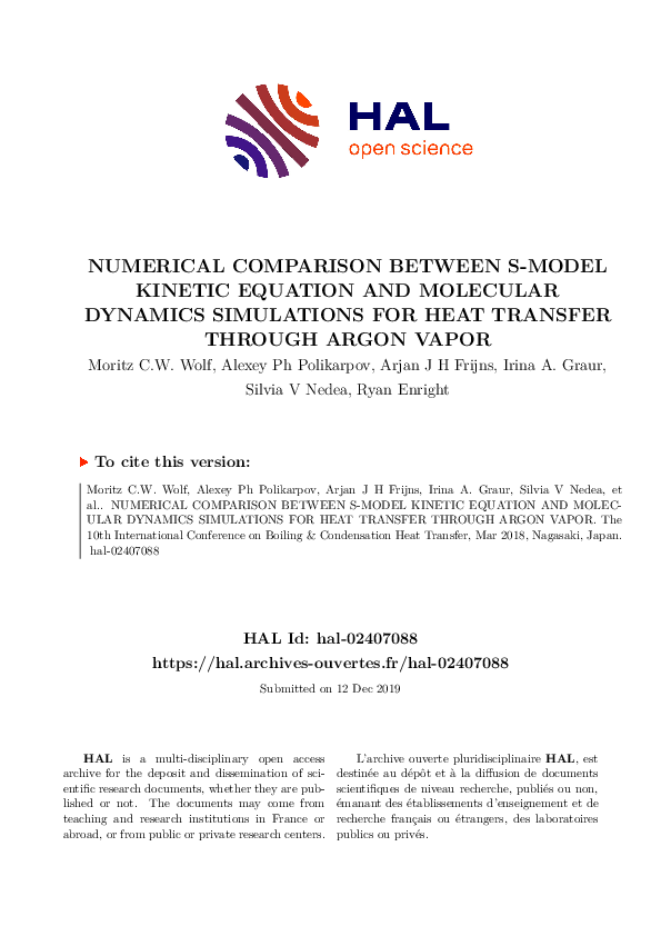 Pdf Numerical Comparison Between S Model Kinetic Equation And Molecular Dynamics Simulations