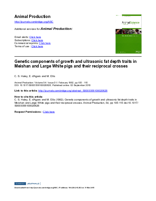 (PDF) Genetic components of growth and ultrasonic fat depth traits in ...