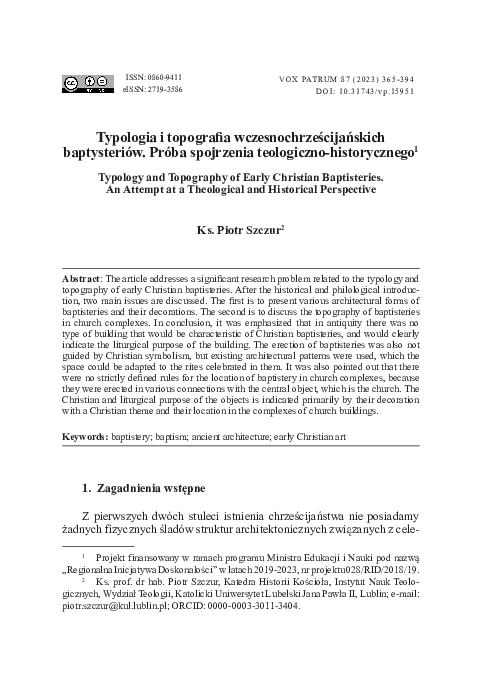 (PDF) Typologia i topografia wczesnochrześcijańskich baptysteriów ...