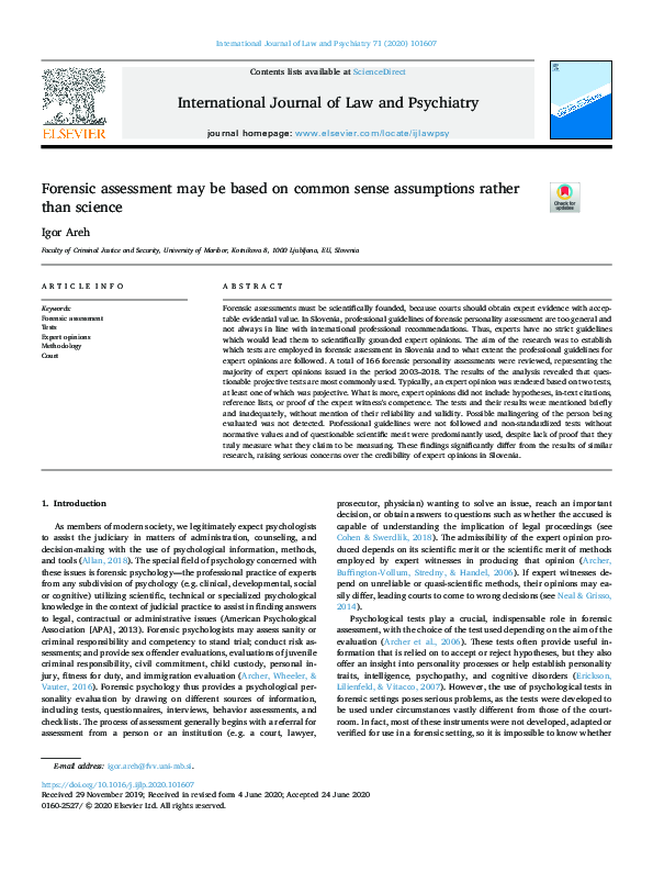 (PDF) Forensic assessment may be based on common sense assumptions ...