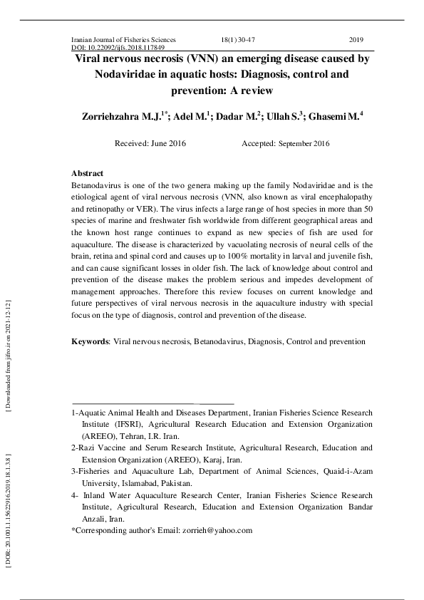 (PDF) Viral nervous necrosis (VNN) an emerging disease caused by ...
