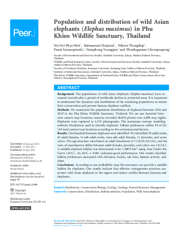 (PDF) Population and distribution of wild Asian elephants ( Elephas ...