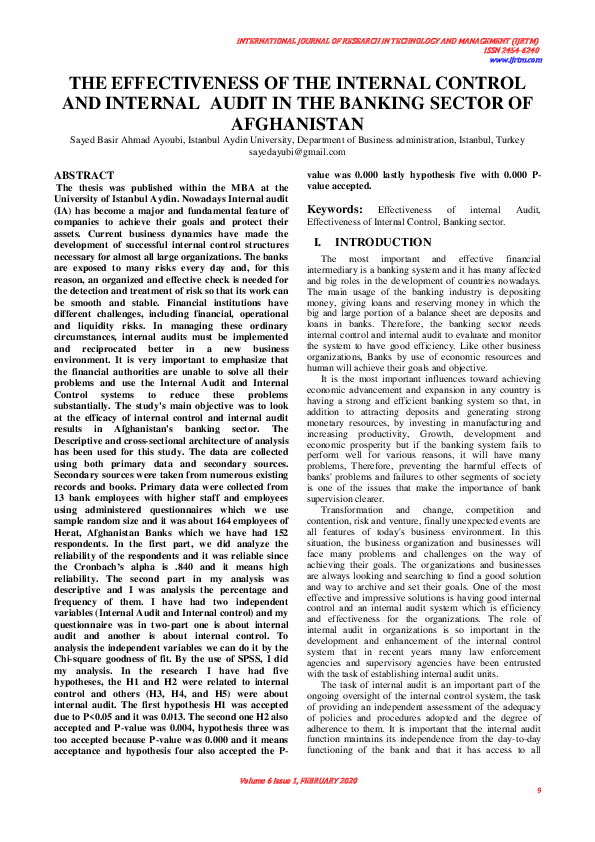 Pdf The Effectiveness Of The Internal Control And Internal Audit In