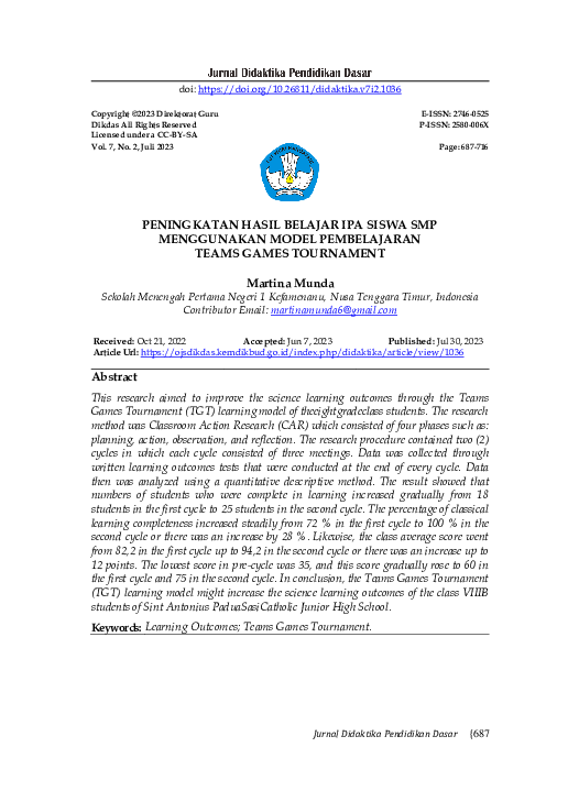 (PDF) Peningkatan Hasil Belajar IPA Siswa SMP Menggunakan Model Pembelajaran Teams Games ...