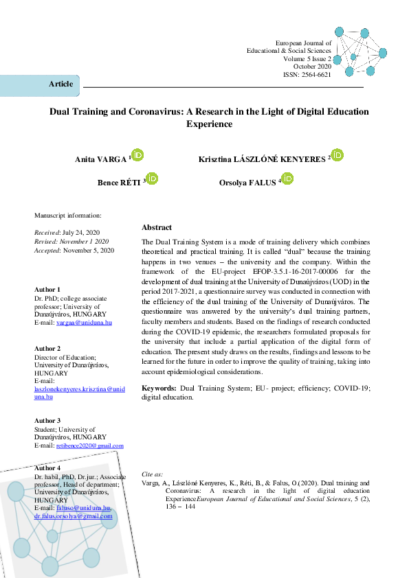 (PDF) Dual Training and Coronavirus. A Research in the Light of Digital ...