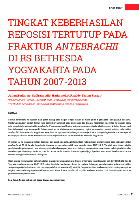 (PDF) Tingkat Keberhasilan Reposisi Tertutup pada Fraktur Antebrachii ...