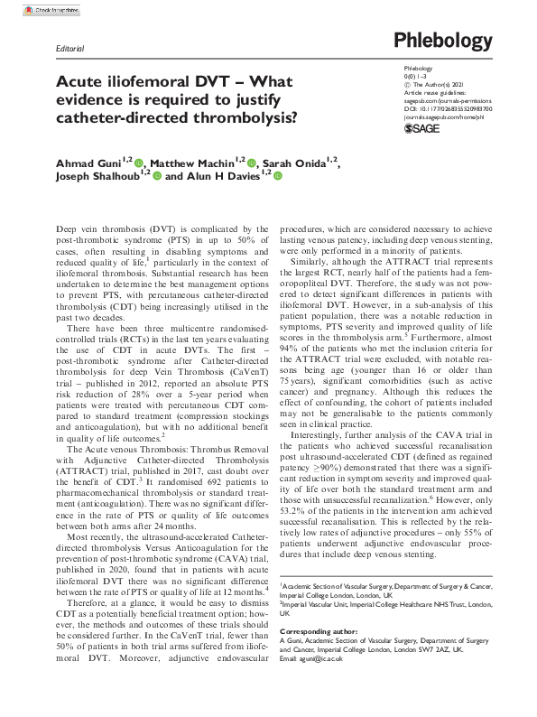 (PDF) Acute iliofemoral DVT – What evidence is required to justify ...