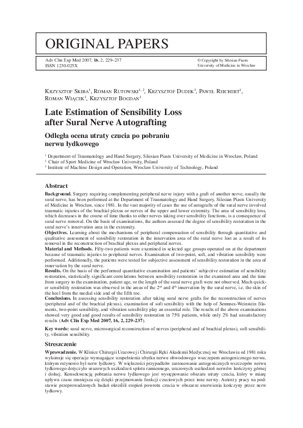 (PDF) Late Estimation of Sensibility Loss after Sural Nerve ...
