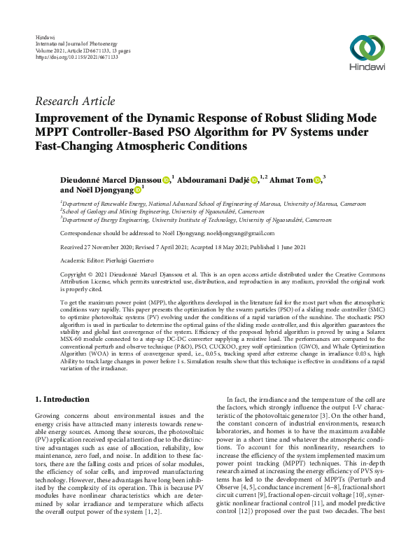 (PDF) Improvement of the Dynamic Response of Robust Sliding Mode MPPT ...