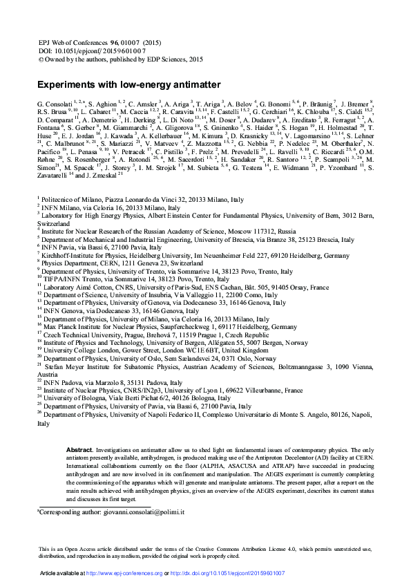 (PDF) Experiments with low-energy antimatter