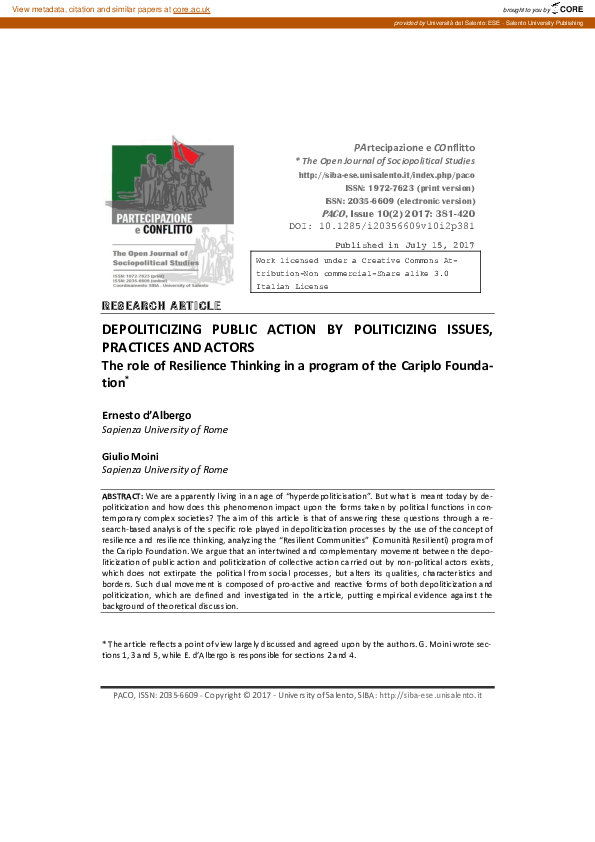 (PDF) Depoliticizing Public Action by Politicizing Issues, Practices ...