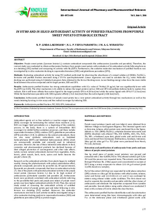 (PDF) IN VITRO AND IN SILICO ANTIOXIDANT ACTIVITY OF PURIFIED FRACTIONS FROM PURPLE SWEET POTATO ...