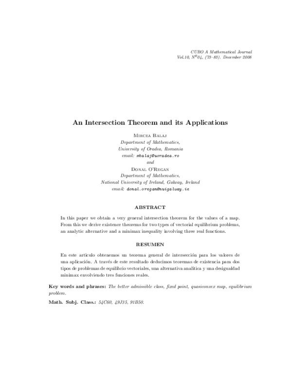 (PDF) An Intersection Theorem and its Applications