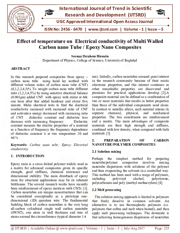 (PDF) Effect of Temperature on Electrical Conductivity of Multi Walled Carbon nano Tube Epoxy ...