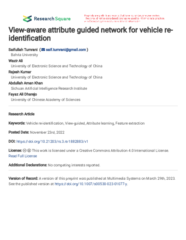 (PDF) View-aware attribute-guided network for vehicle re-identification | Fayaz dharejo ...
