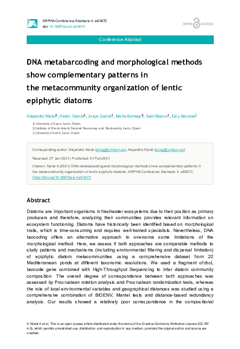 (PDF) DNA metabarcoding and morphological methods show complementary patterns in the ...