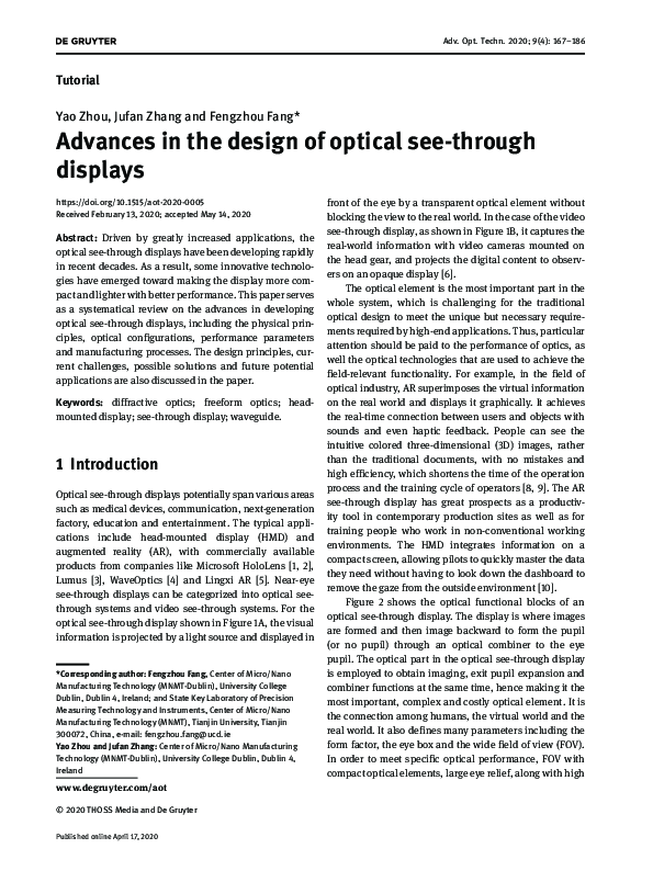 (PDF) Advances in the design of optical see-through displays