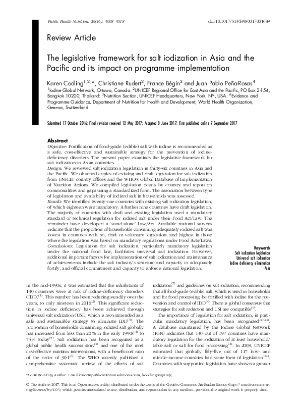 (PDF) The legislative framework for salt iodization in Asia and the ...