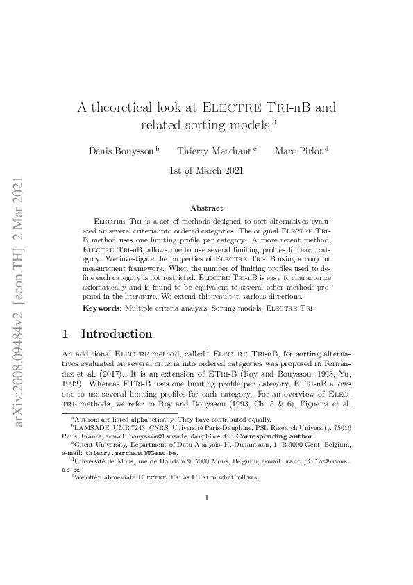 (PDF) A theoretical look at ELECTRE TRI-nB and related sorting models